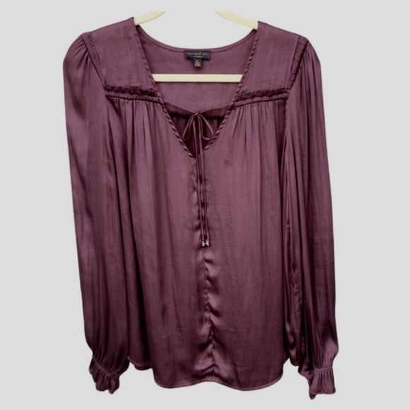 Current Air | Tops | Current Air Eggplant Ruffle Tie Neck Vneck Puffy ...